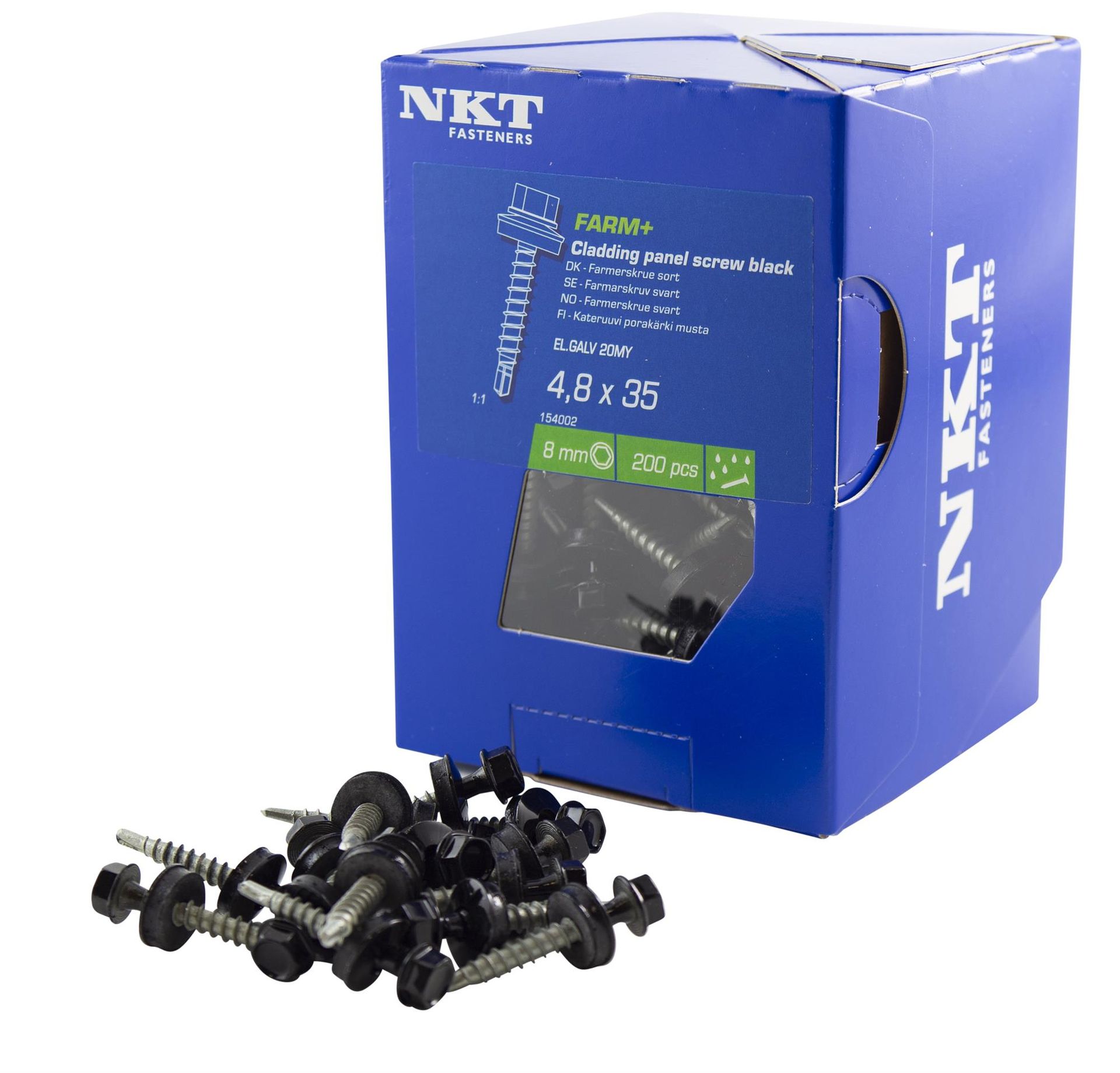 Nkt Facadeskrue 4,8x35mm 6kt Ude Vfz Borspids Med Epdm Skive 8mm Top 200pak