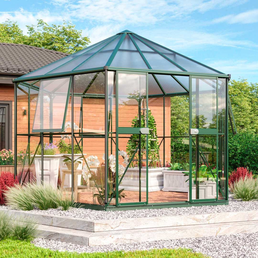 Vitavia Hera 2 9000 Grøn Drivhus 3mm Hærdet Glas / 6mm Polytag