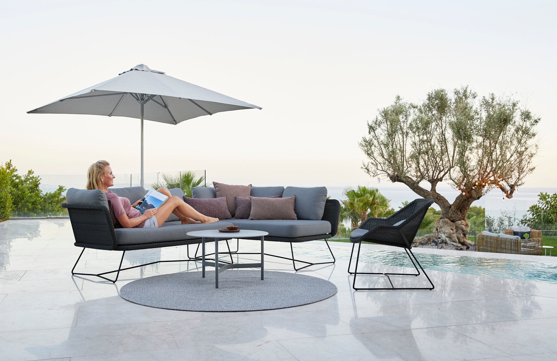 Cane-line Horizon 2-pers Sofa Venstre Modul Sort Flet Grå Sunbrella ...